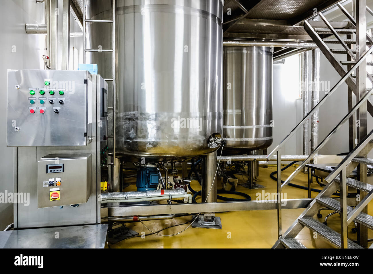 Water conditioning or distillation room with control panel equipment ...