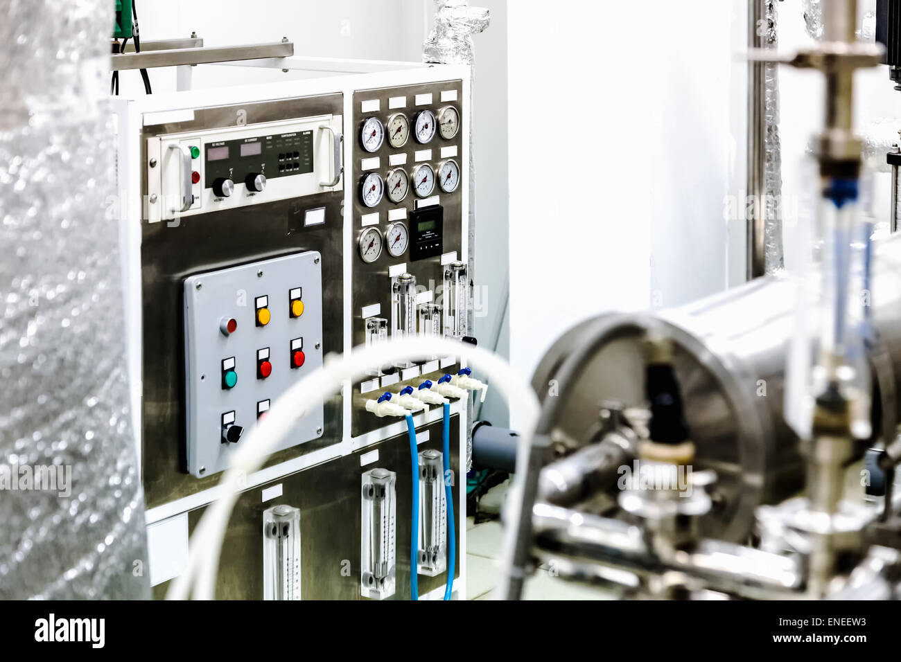 Control panel equipment on water conditioning or distillation room on ...