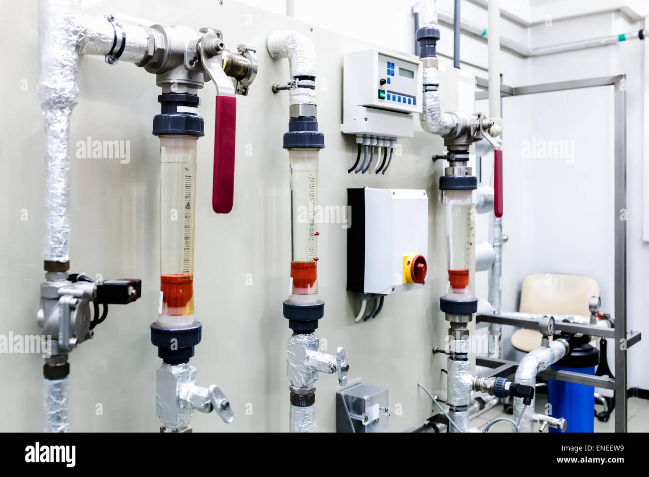 Control panel equipment on water conditioning or distillation room on ...