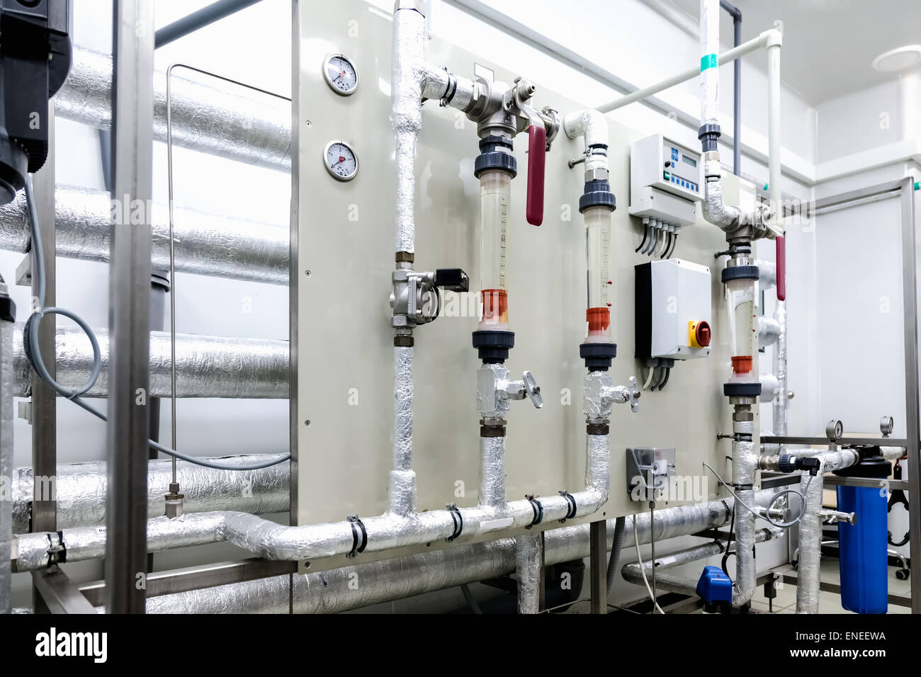 Control panel equipment on water conditioning or distillation room on ...