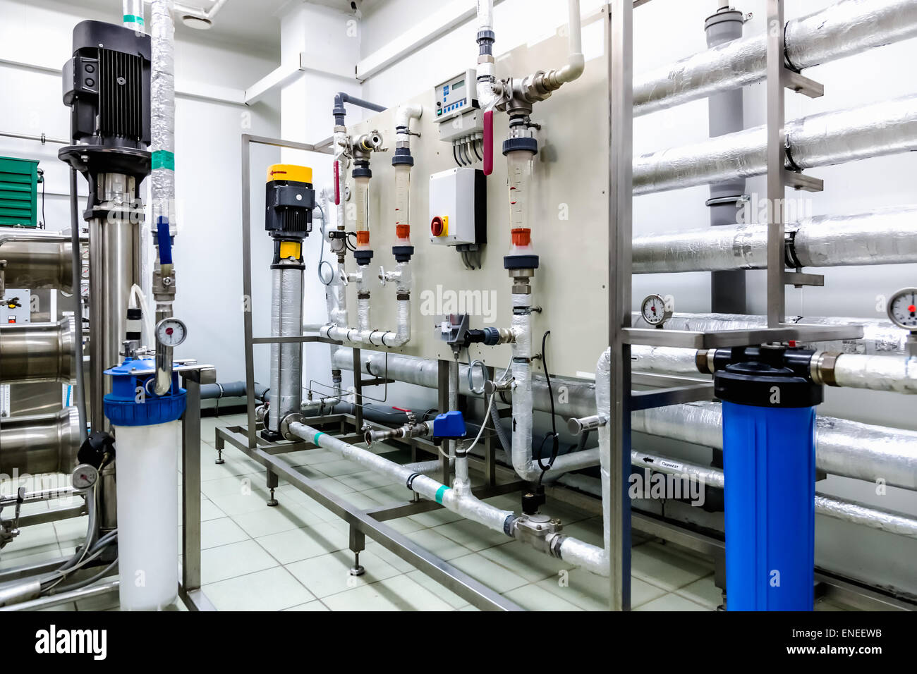 Control panel equipment on water conditioning or distillation room on ...