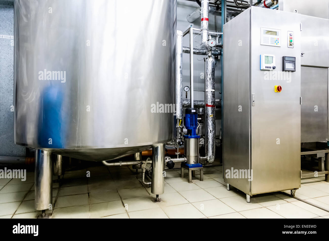 Water conditioning or distillation room with control panel equipment ...