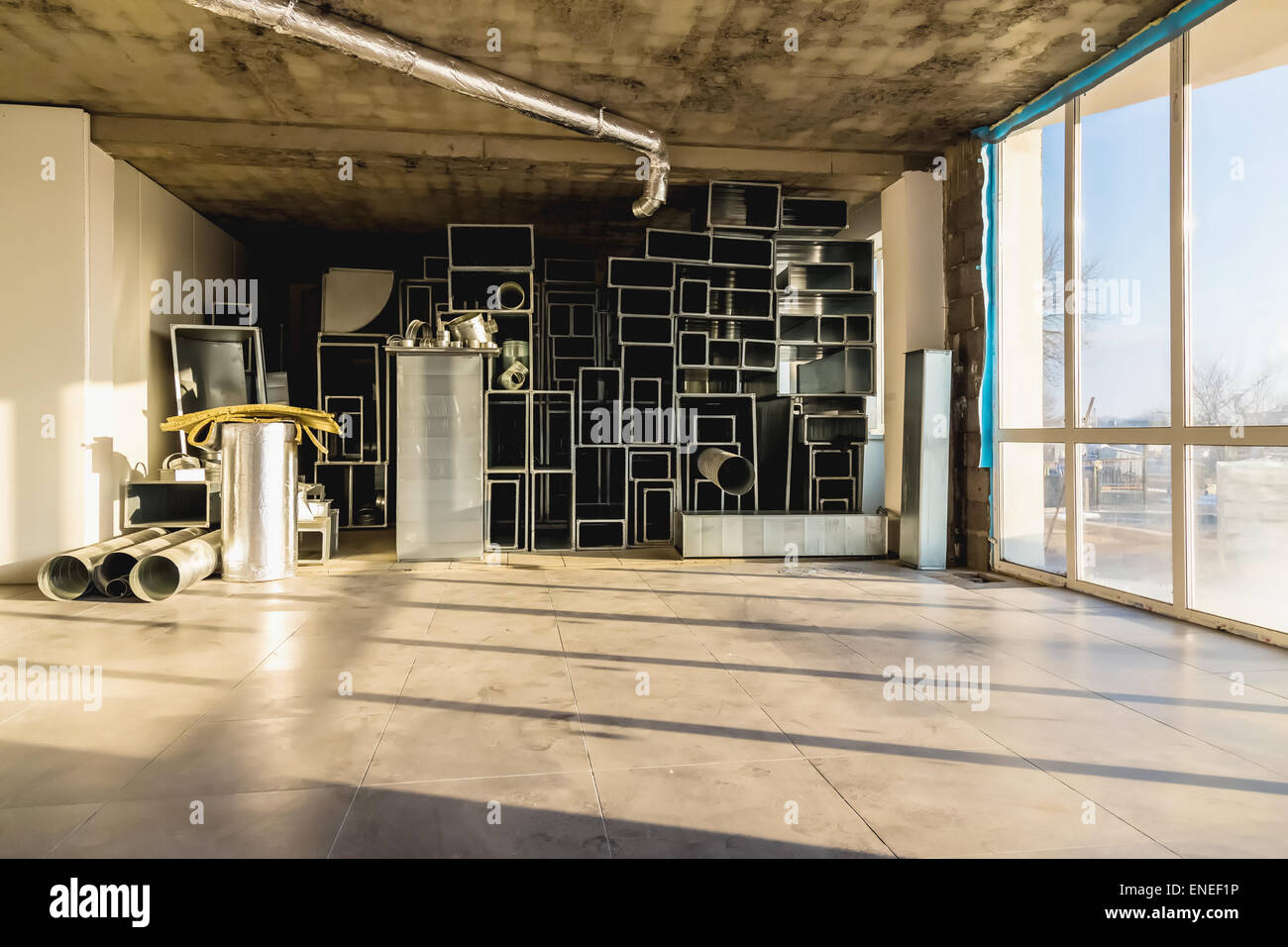 Interior of industrial building under construction Stock Photo - Alamy