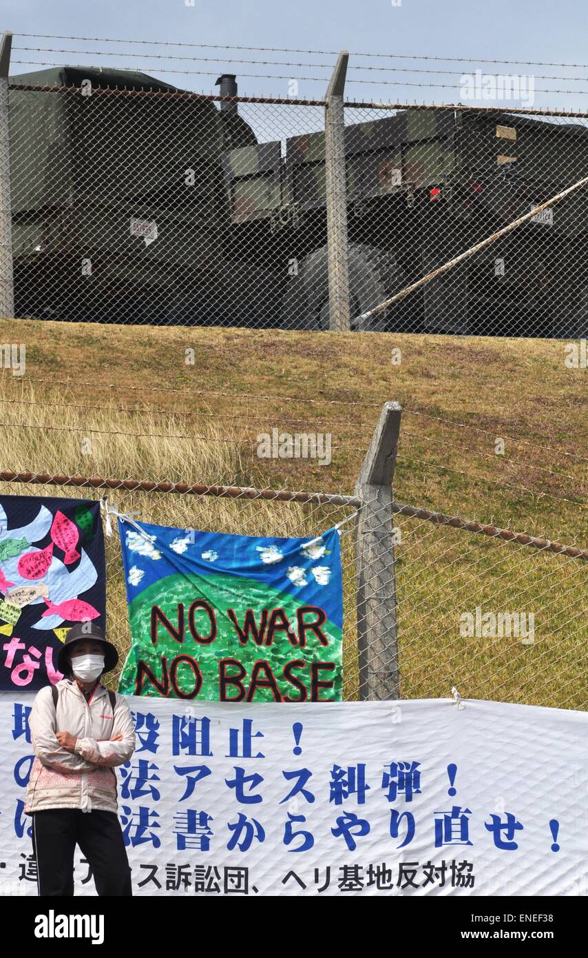 Okinawa, Japan: people protesting for the construction of a new ...