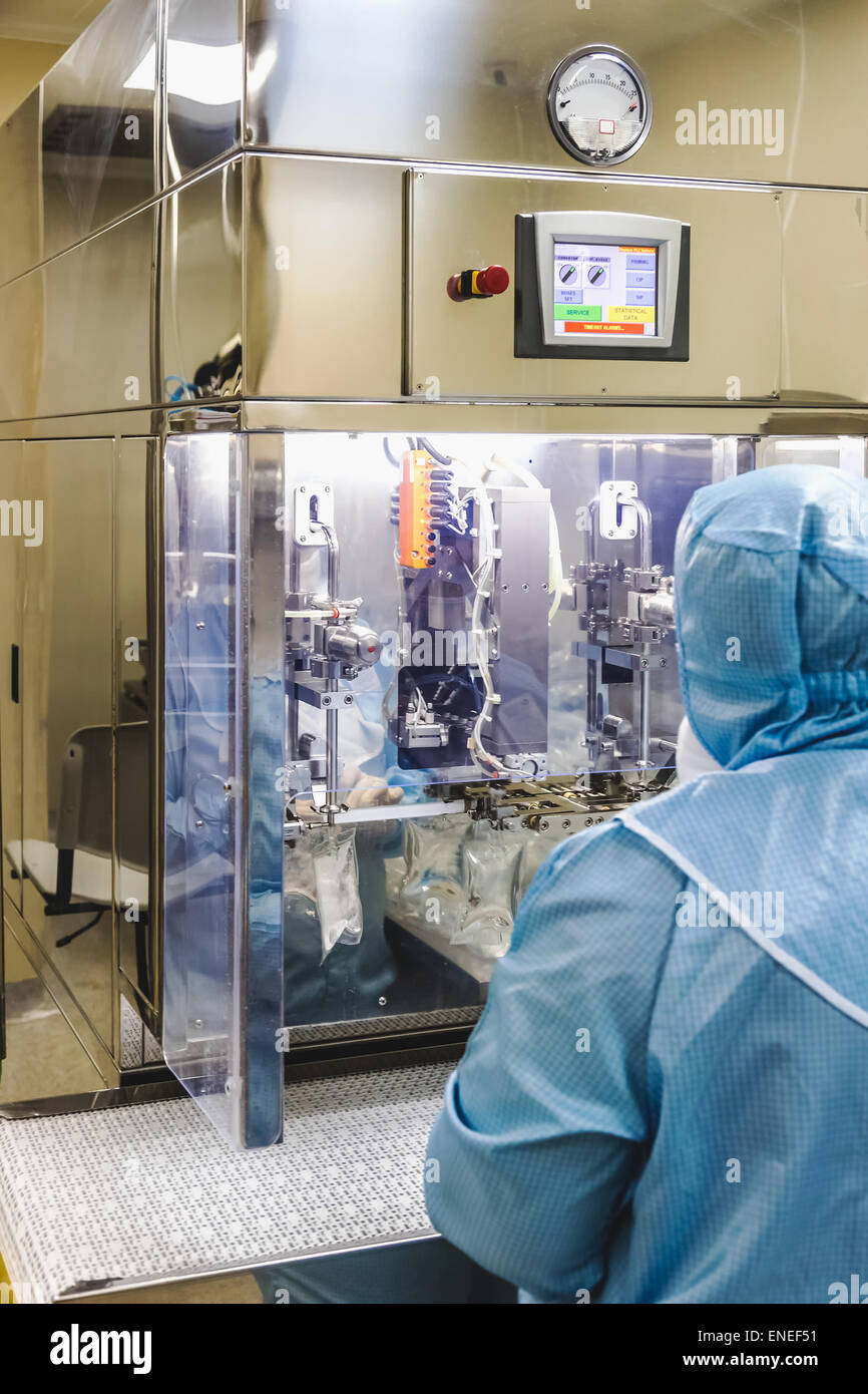 Operator work and fill substance in package on infusion pharmaceutical ...