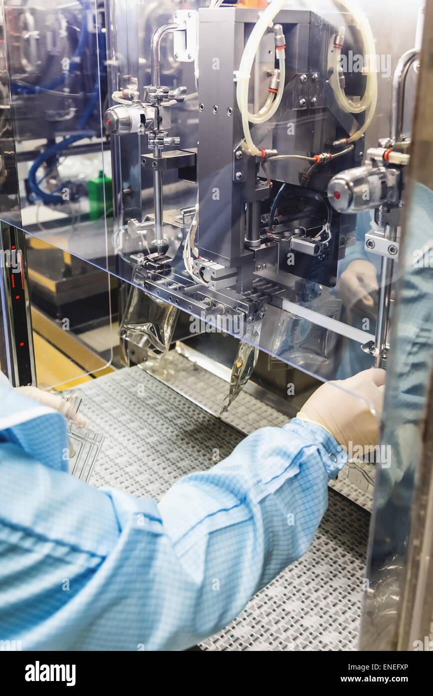 Operator work and fill substance in package on infusion pharmaceutical ...