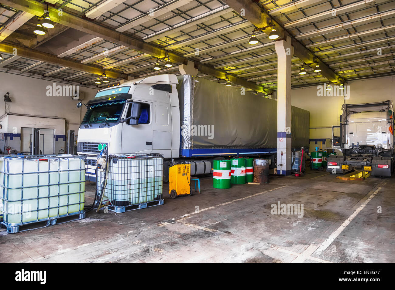 Truck or lorry repair shop service garage interior Stock Photo - Alamy