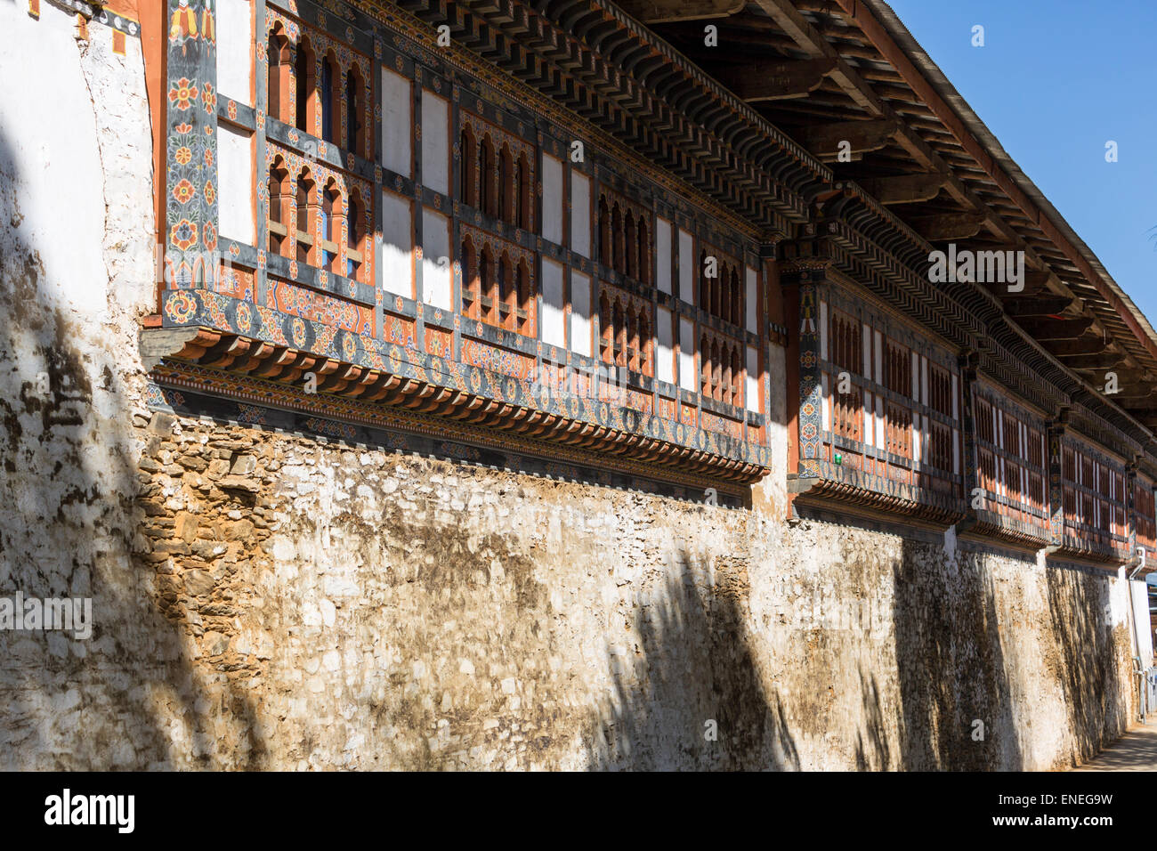 Gangtey Monastery, outside wall, Phobjikha Valley, Western Bhutan, Asia ...