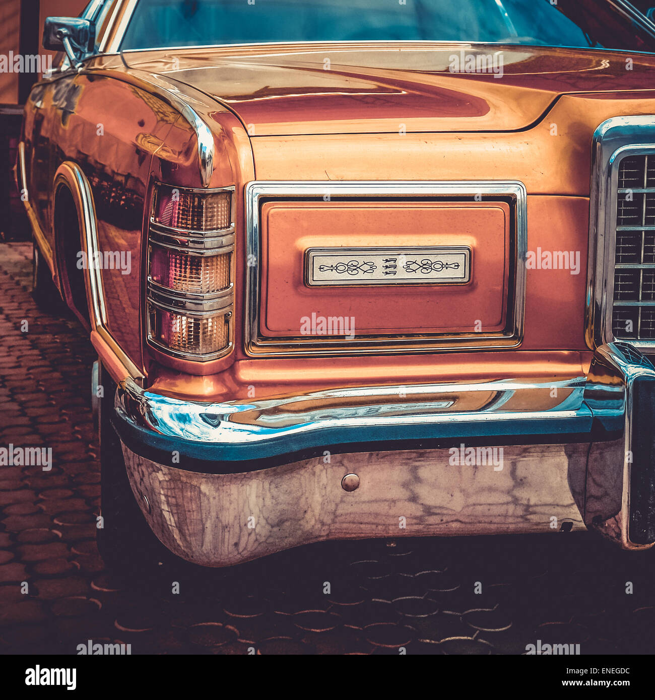 Old retro or vintage car or automobile front side with front light or ...