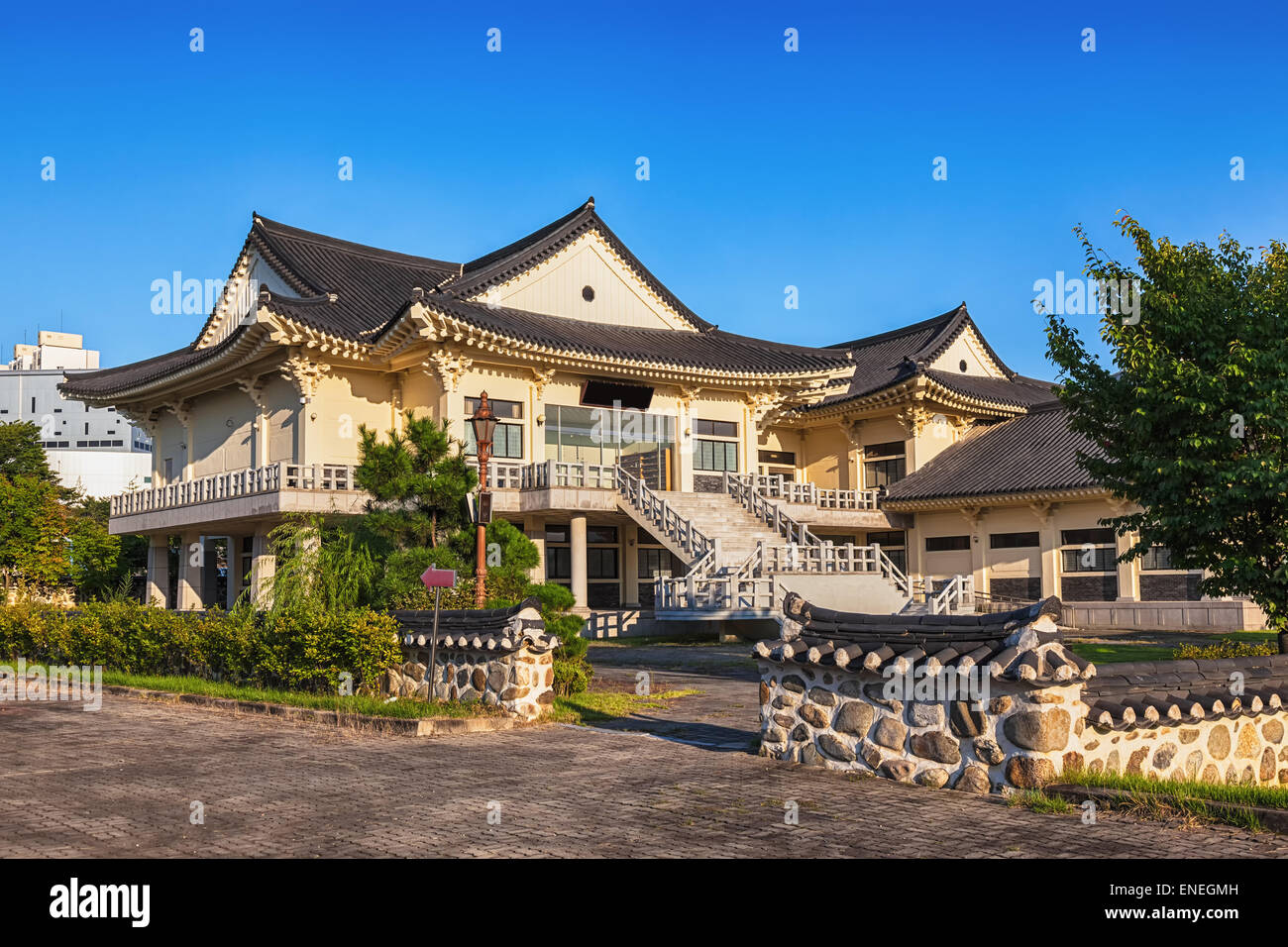Traditional korean architecture old yellow building or temple in South ...