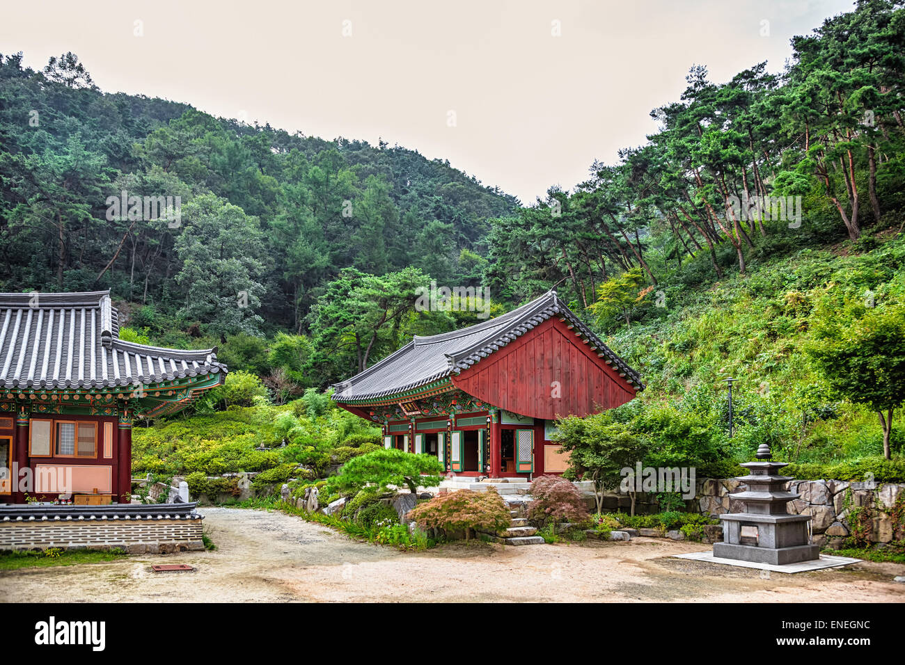 Traditional asian buddhist monks temple in mountains in South Korea at ...
