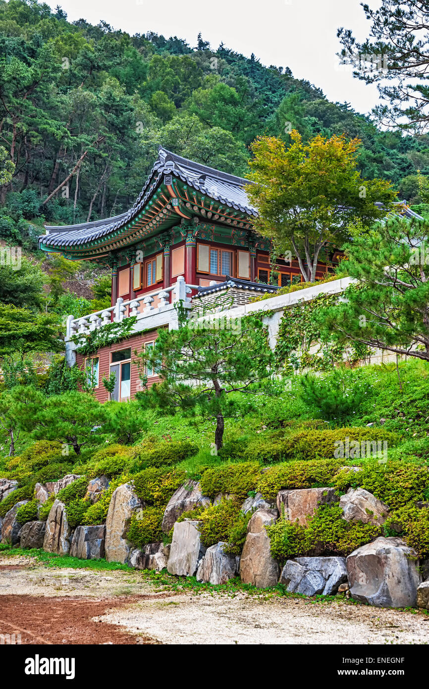 Traditional asian buddhist monks temple in mountains in South Korea at ...