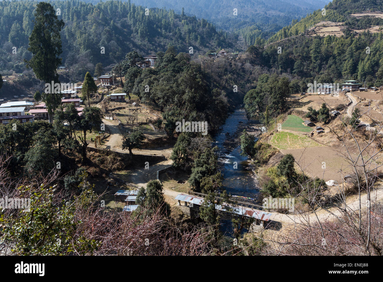 Bridge over Nikachhu river, Chazam, Wangdue Phodrang, Western Bhutan ...