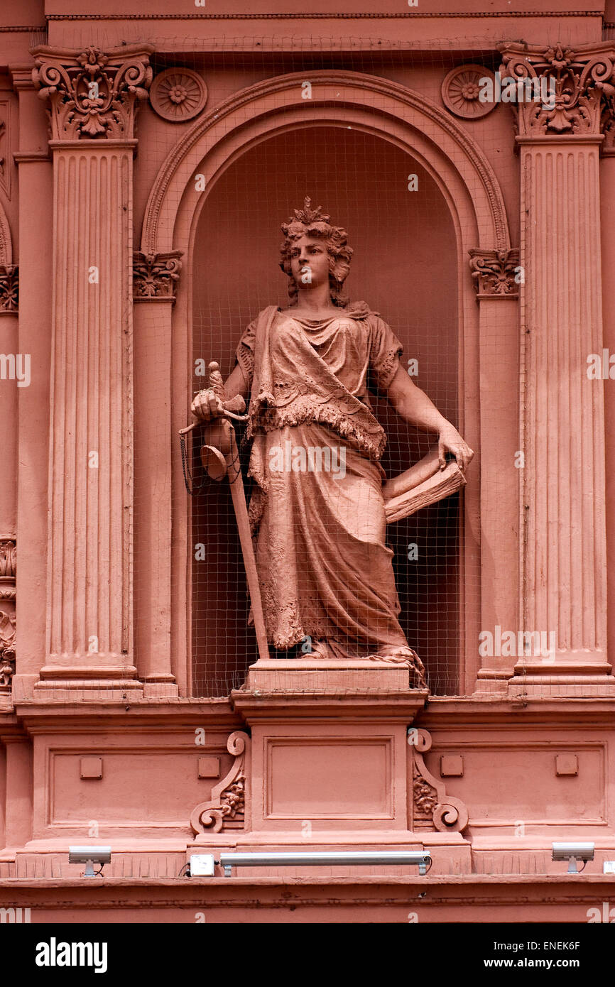 pink marble statue of a women in the monument casa rosada center buenos ...