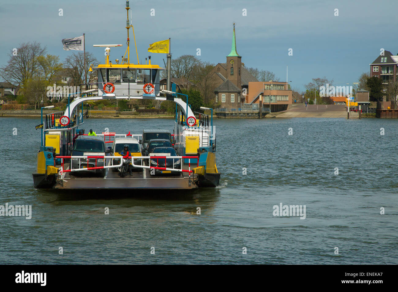 Ferry crossing river Lek to Kinderdijk, South Holland, Netherlands ...