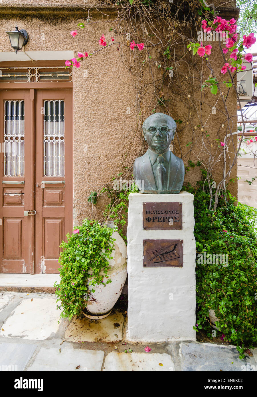 Bust of writer and litterateur Velissarios Freris in Ano Syros, Syros ...