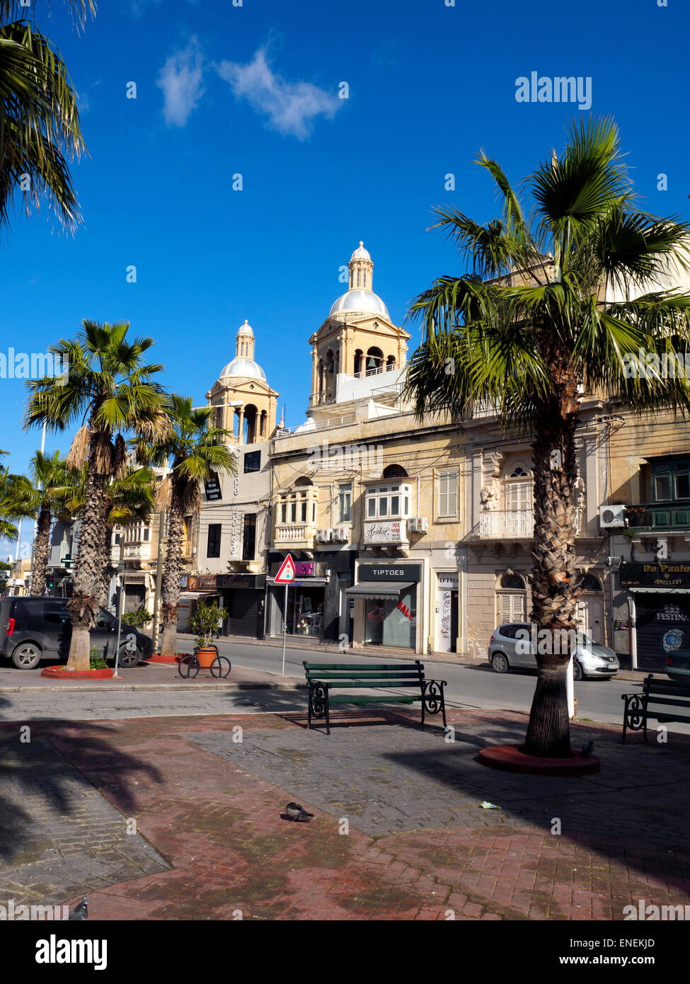 Square in Paola and the two bell tower of the Church of Christ the King ...