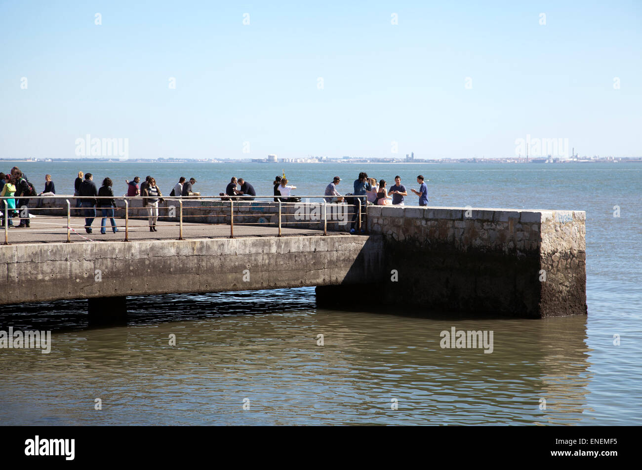 Wharf wall on Tagus River in Lisbon - Portugal Stock Photo - Alamy