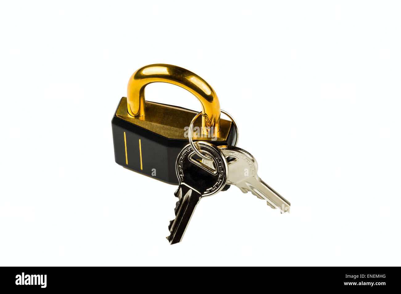 hinged lock with keys on white background Stock Photo - Alamy