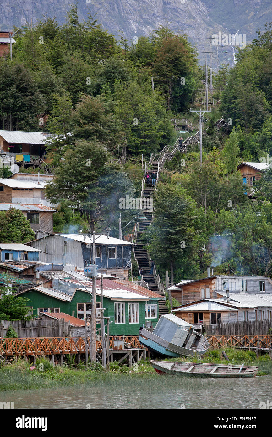 Caleta Tortel coastal village. Aysén Region. Chile Stock Photo - Alamy