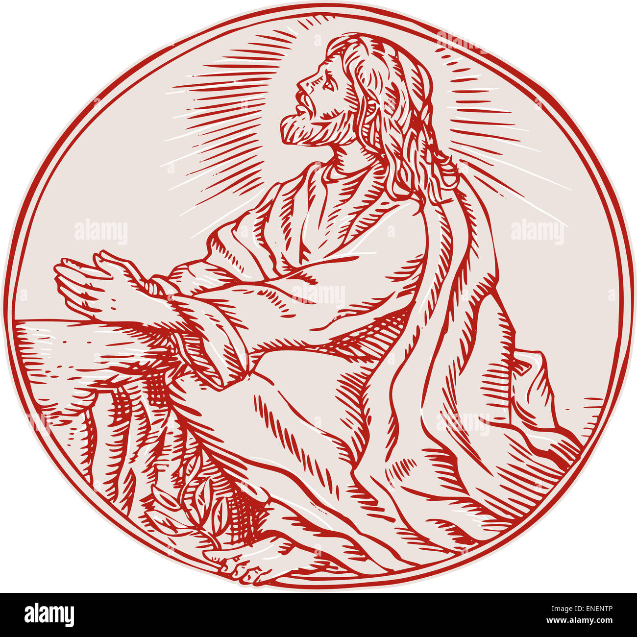 Etching engraving handmade style illustration of Jesus Christ agony in ...