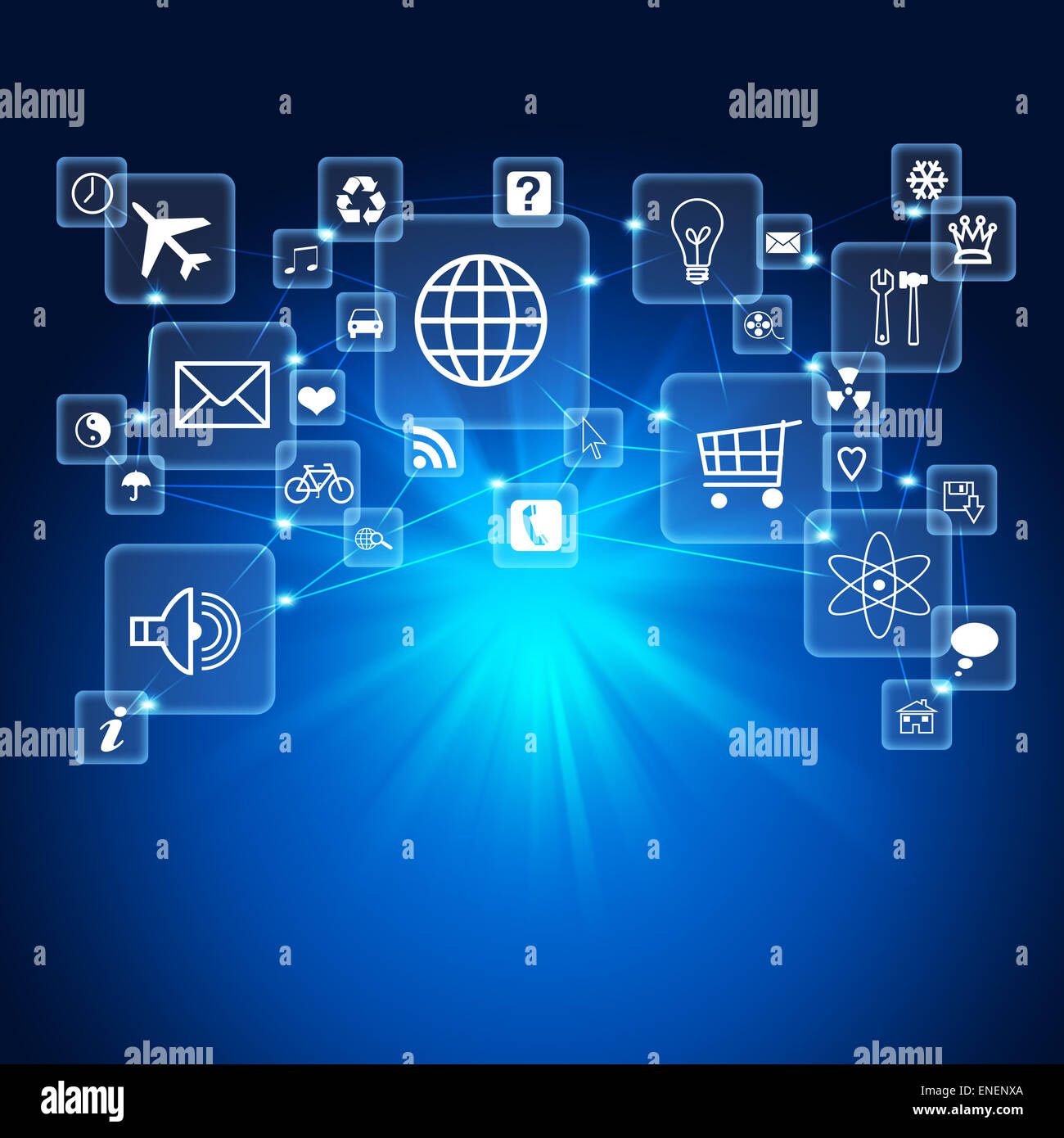 Abstract blue background with icons Stock Photo - Alamy