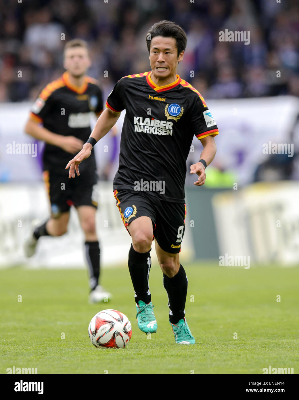 Aue, Germany. 3rd May, 2015. Karlsruhe's Hiroki Yamada in action during ...