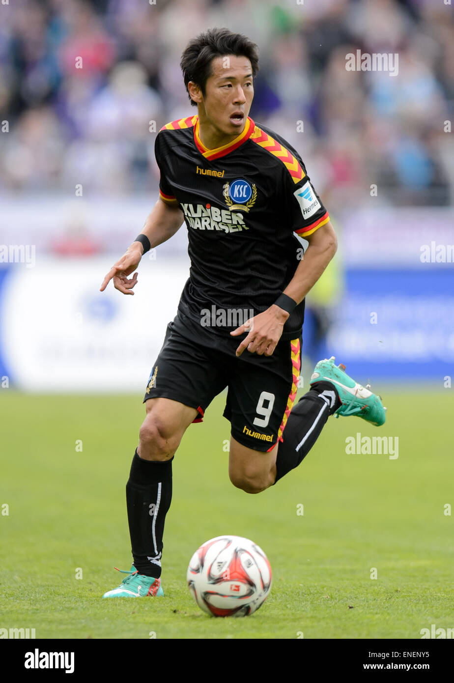 Aue, Germany. 3rd May, 2015. Karlsruhe's Hiroki Yamada in action during the 2nd division ...