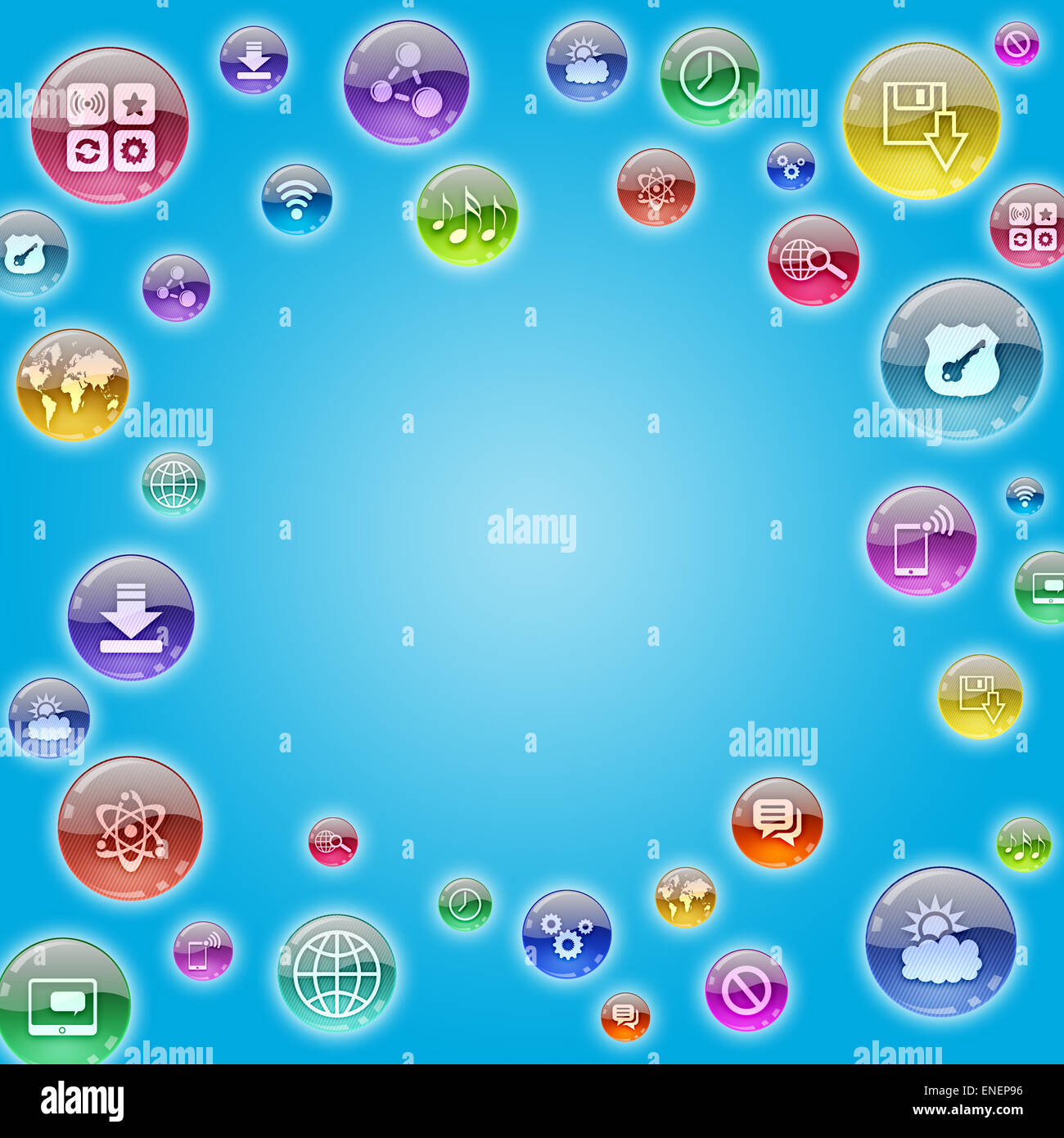 Abstract blue background with icons Stock Photo - Alamy