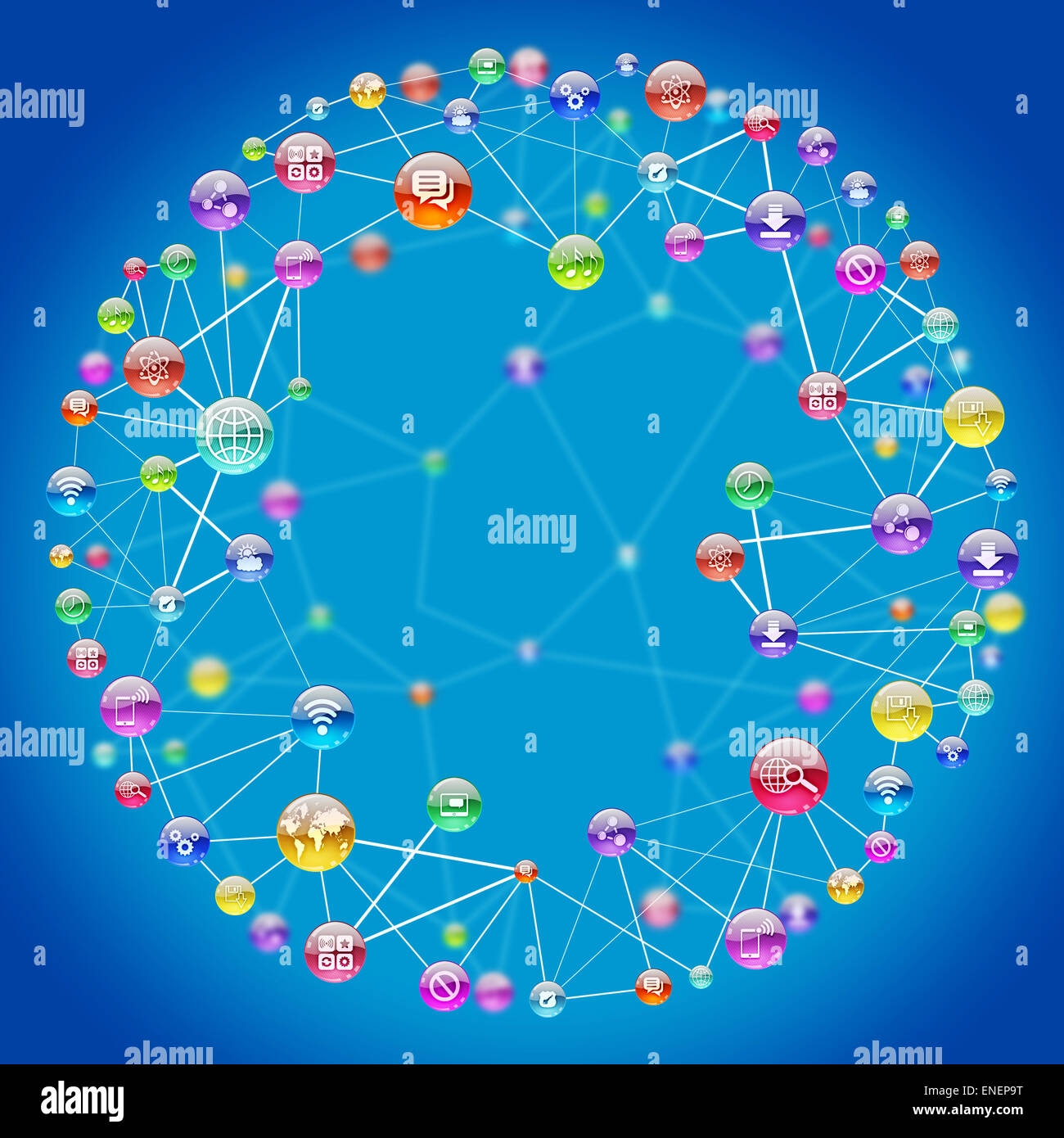 Blue background with colorful connected dots Stock Photo - Alamy