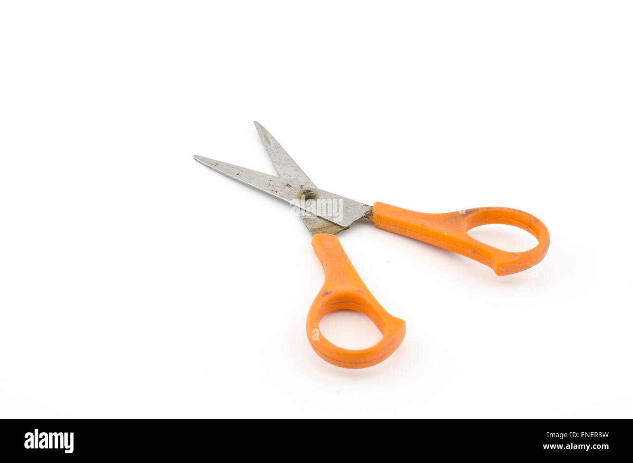 orange used scissors isolated on white background Stock Photo - Alamy