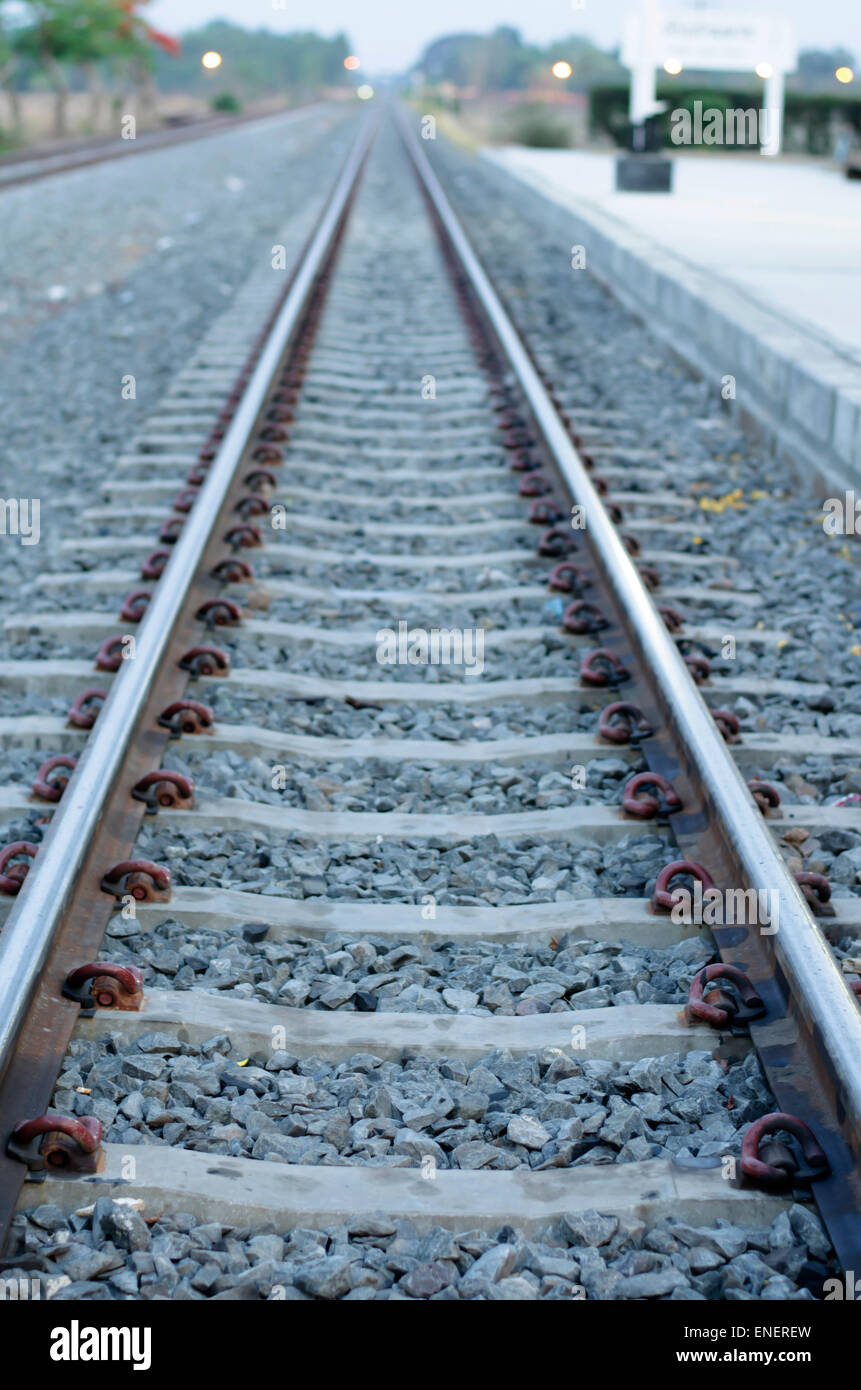 railway on country road in Thailand Stock Photo - Alamy