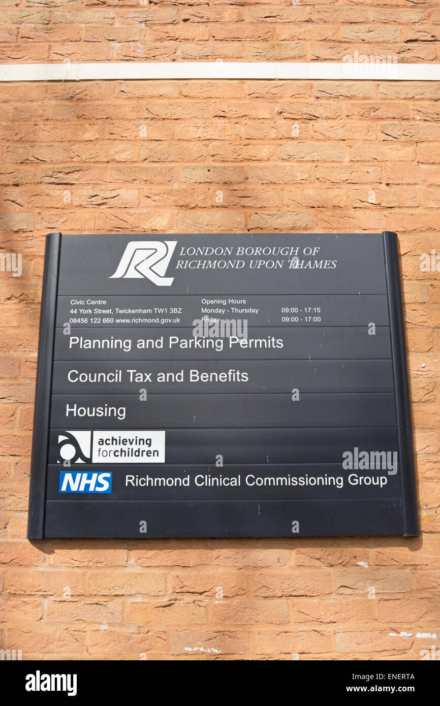 london borough of richmond upon thames council sign, at the council ...
