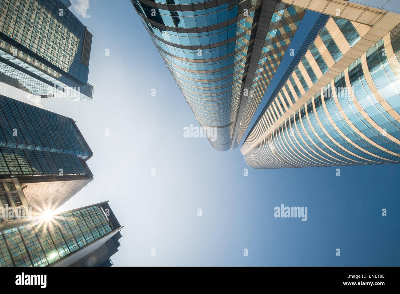 Abstract futuristic cityscape view with modern skyscrapers. Hong Kong ...
