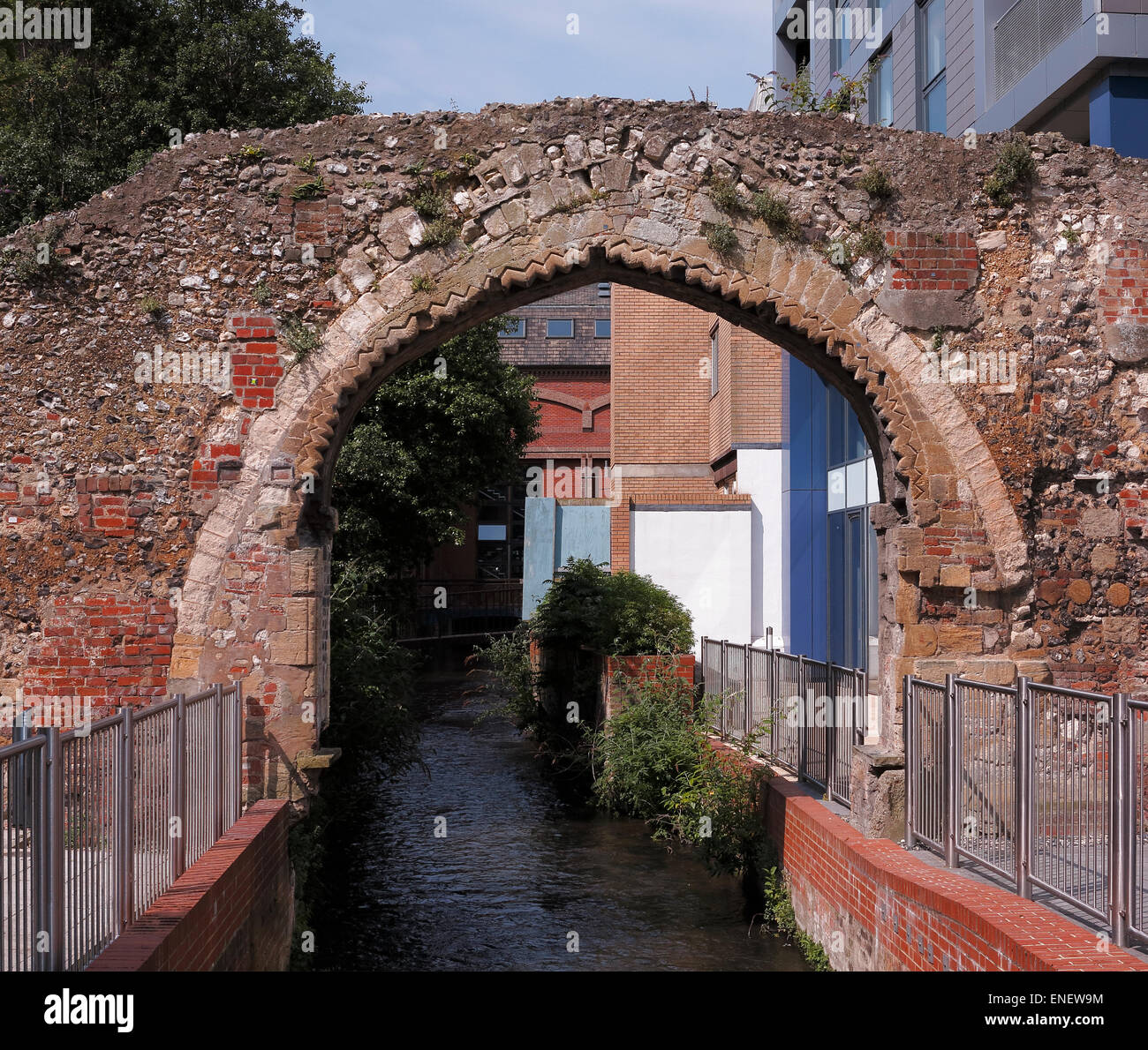 Norman arch over water Reading Abbey remains Berkshire England UK Stock ...