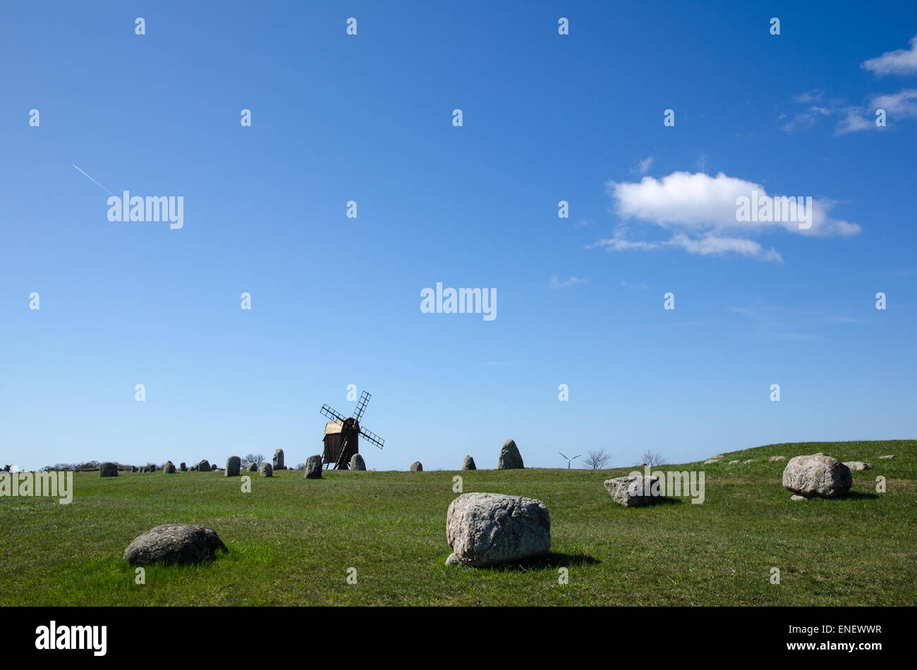 Old windmill and an old graveyard from the viking age at Gettlinge on ...
