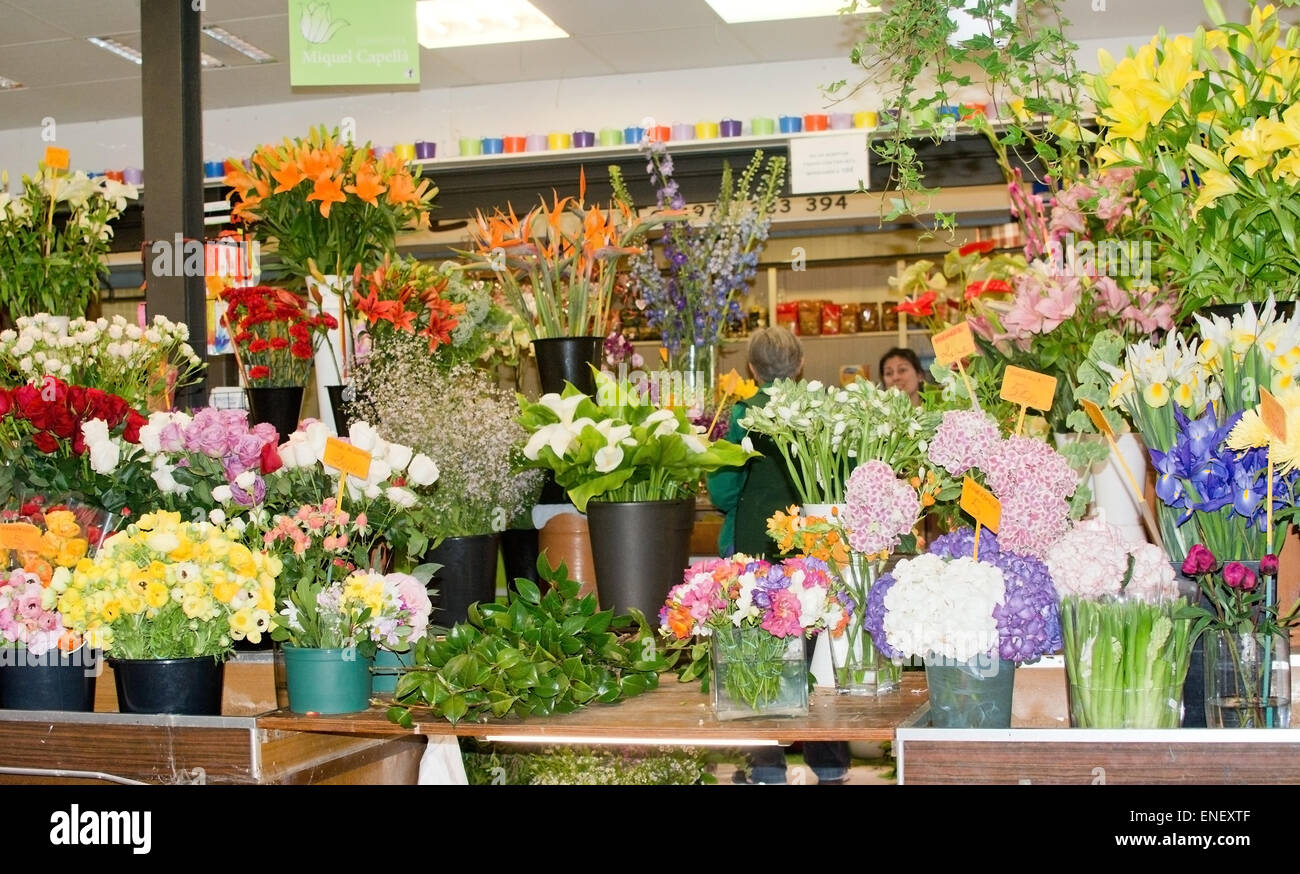 Flowers in Santa Catalina market on April 21, 2015 in Palma de Mallorca ...