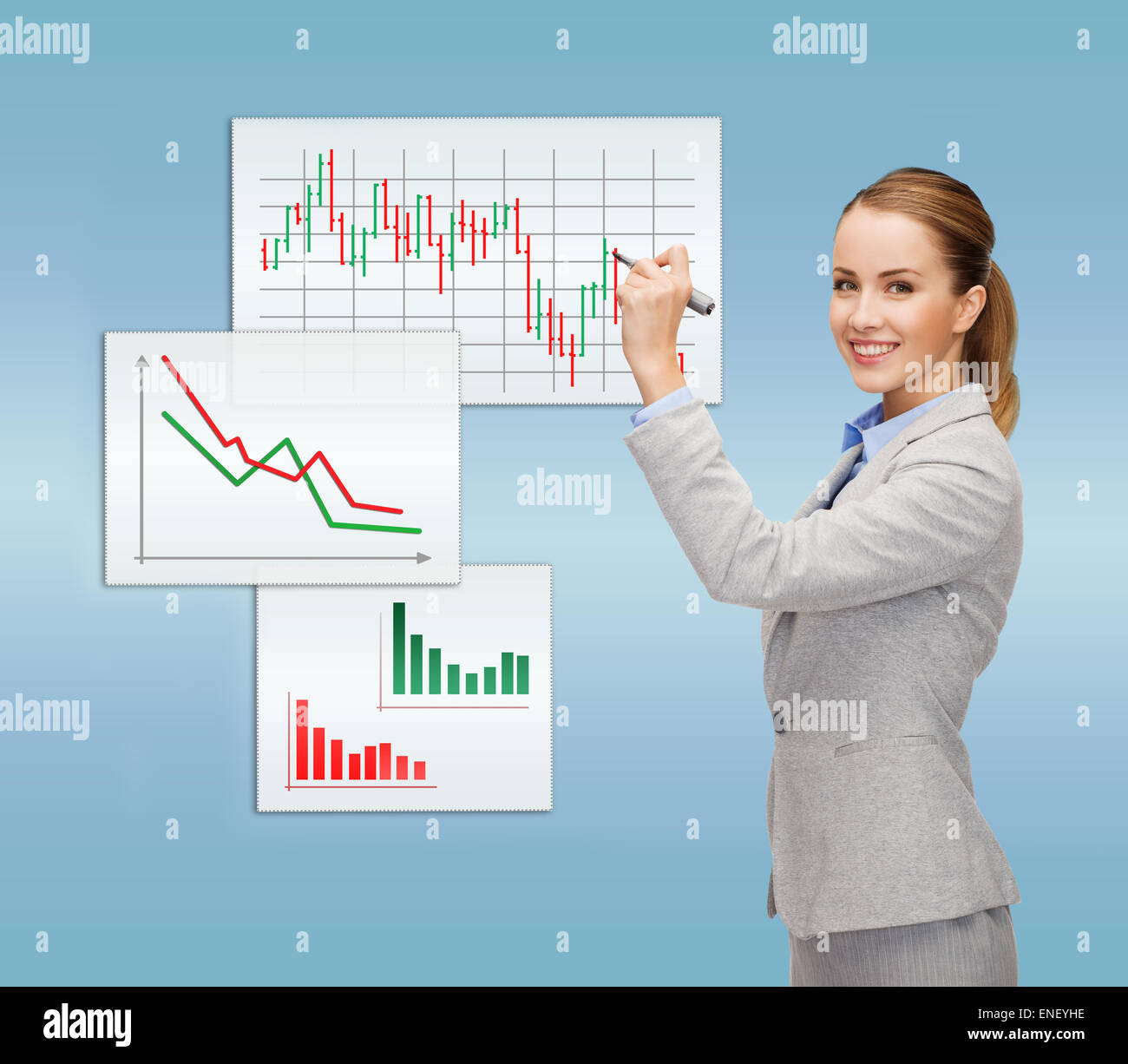 businesswoman drawing forex chart in air Stock Photo - Alamy