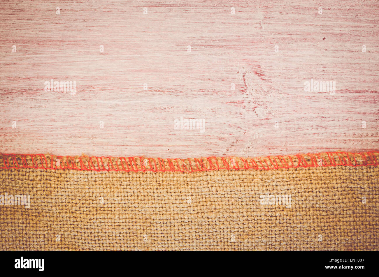 natural burlap with red cotton border and natural pastel red tinted ...