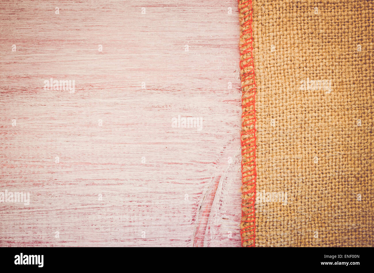 natural burlap with red cotton border and natural pastel red tinted ...