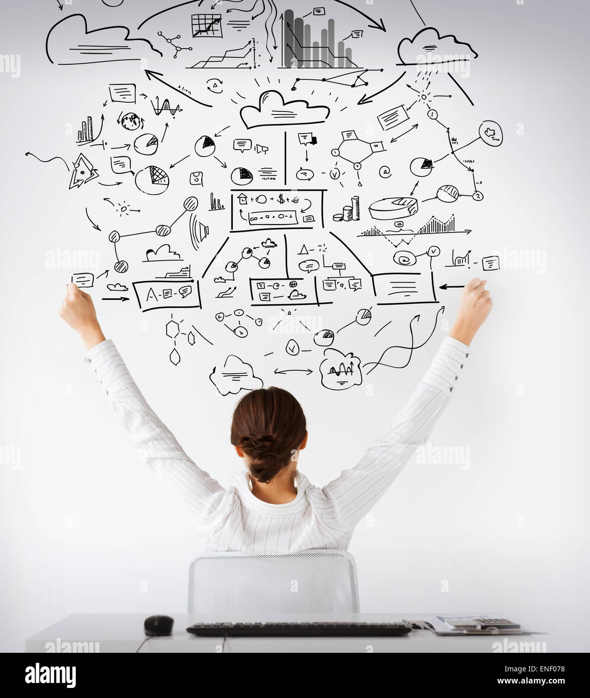 Happy businesswoman raised arms hi-res stock photography and images - Alamy