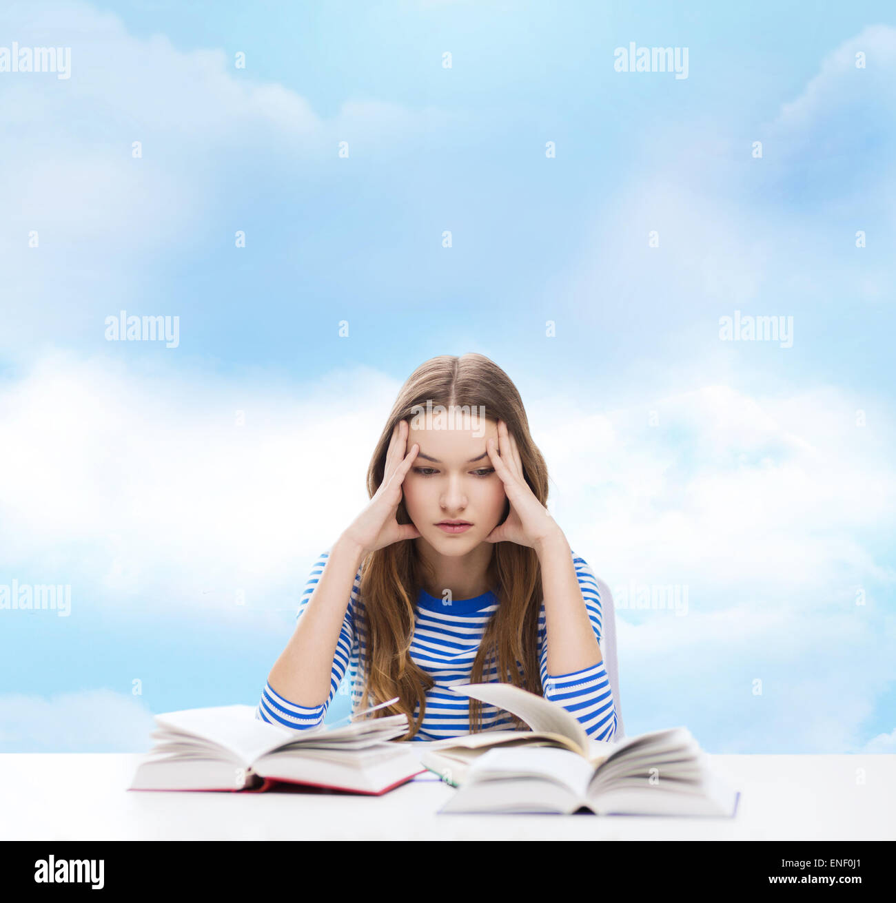 stressed student girl with books Stock Photo - Alamy