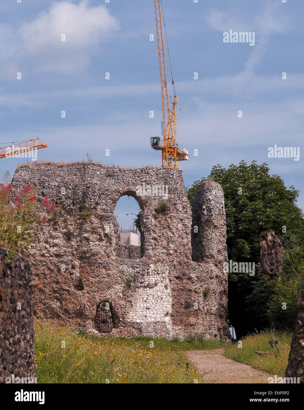 Abbey ruins and construction Reading Berkshire England UK Stock Photo ...