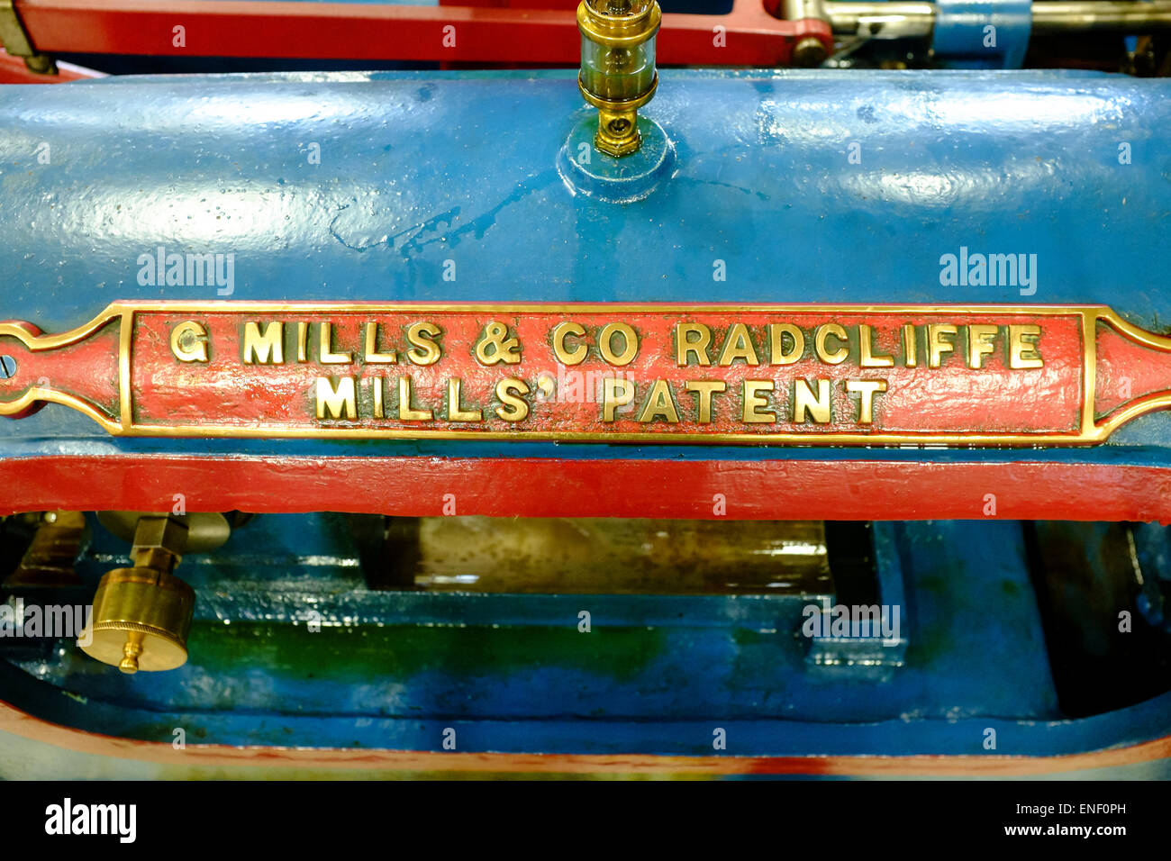 Name plate on steam engine by Mills and Co of Radcliffe, Lancashire, UK ...