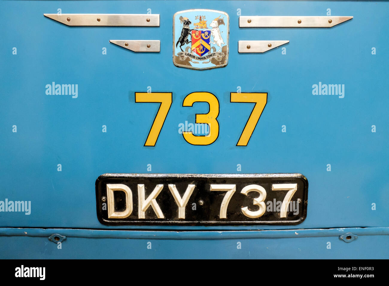 Number plate on DKY 737 on trolley bus at Museum of Transport ...