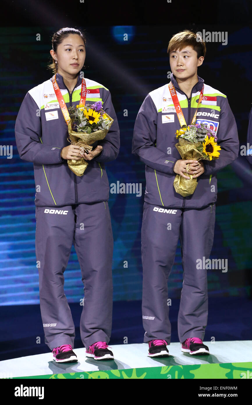 FENG Tianwei & YU Mengyu (SIN), MAY 3, 2015 - Table Tennis : 2015 World ...
