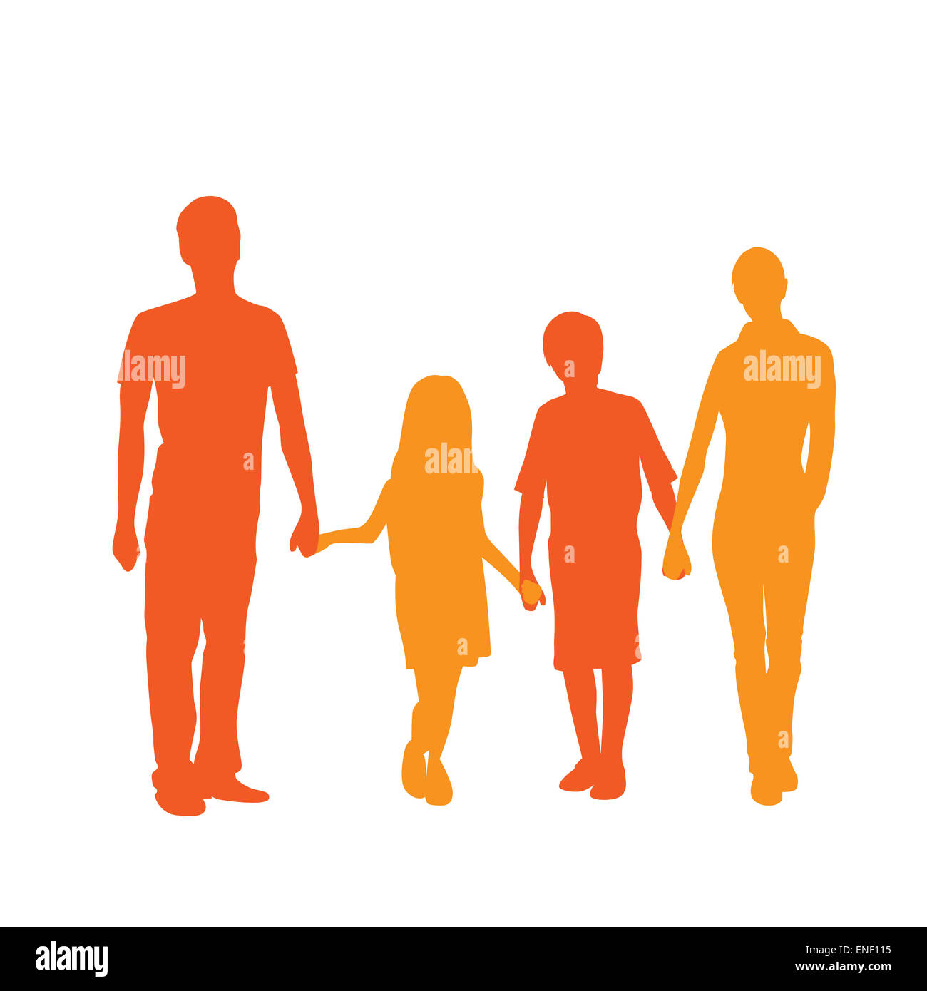 Family Silhouette, Full Length Couple with Two Kids Embracing Stock ...