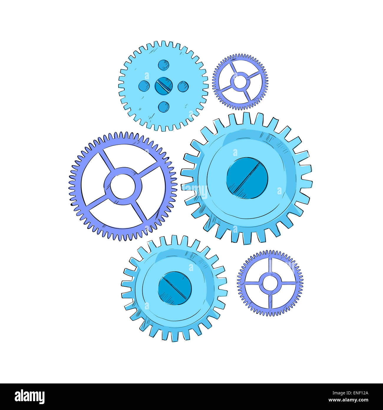 Cog Wheel Set Blue Mechanical Detail Part Sketch Stock Photo - Alamy