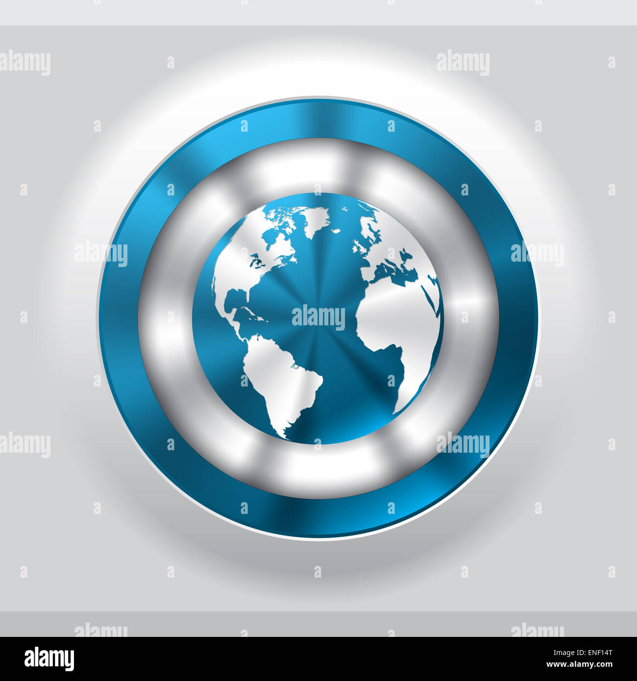 Cool metallic button in blue with globe Stock Photo - Alamy