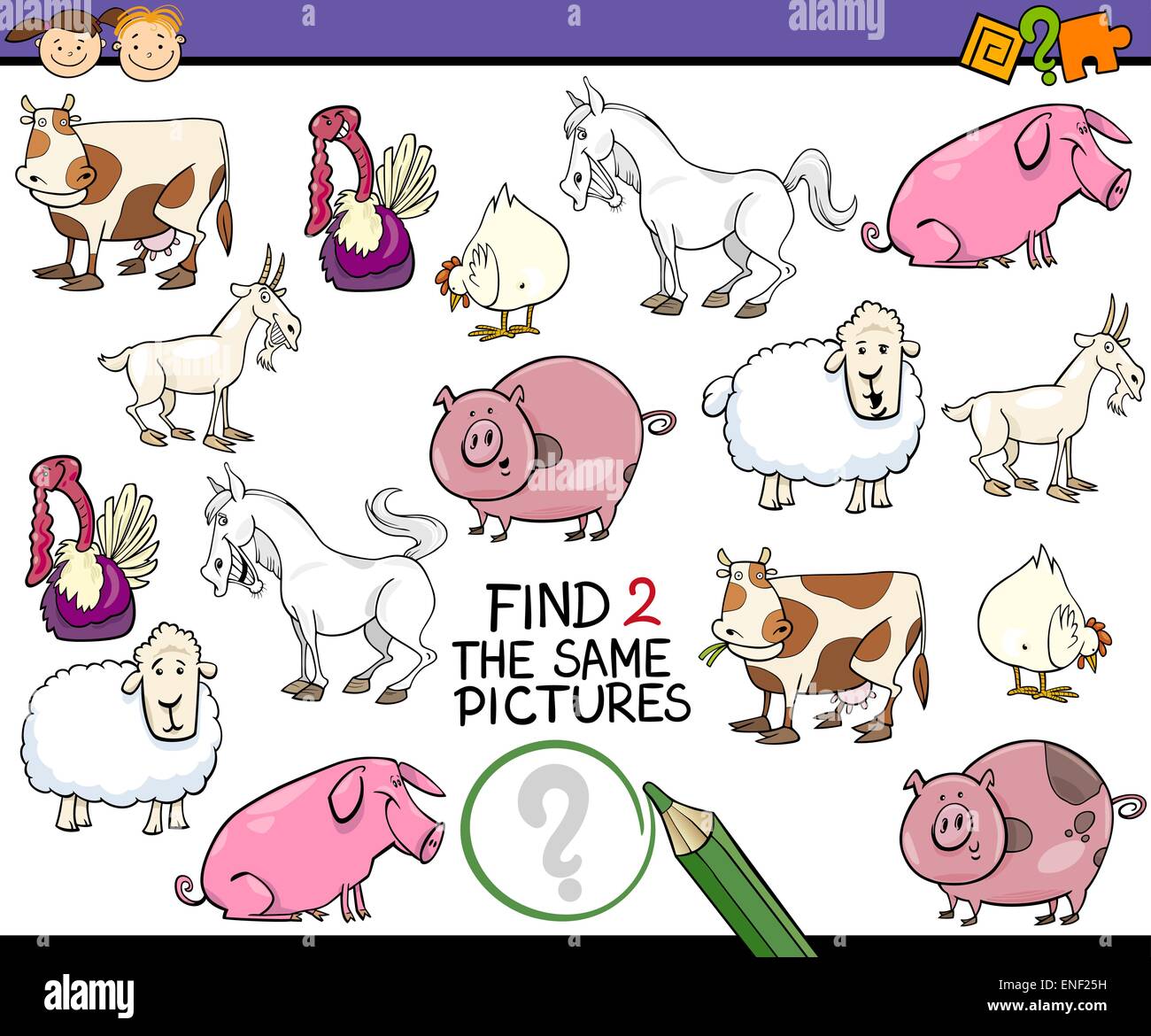 Cartoon Illustration of Finding the Same Picture Educational Game for ...